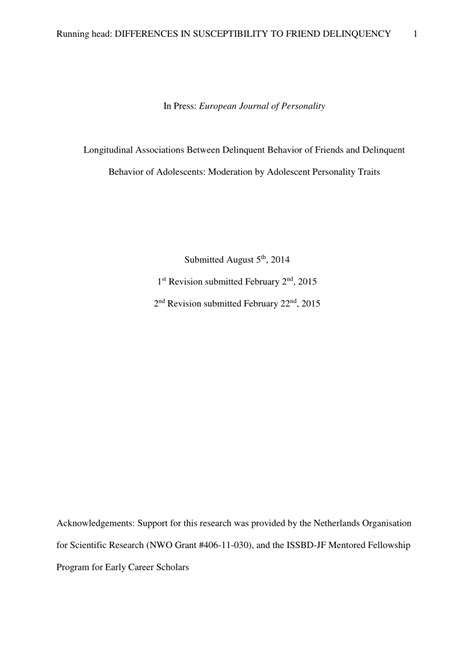 Pdf Longitudinal Associations Between Delinquent Behaviour Of Friends