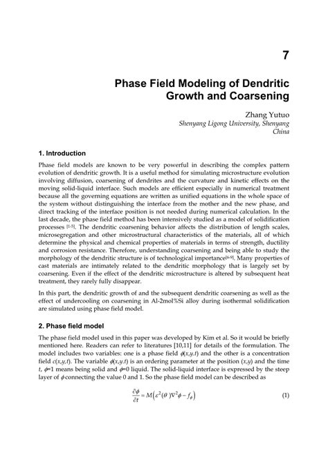 Pdf Phase Field Modeling Of Dendritic Growth And Coarsening