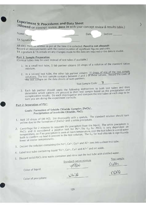 chm 114 lab 9 procedures and data sheet experiment 9 procedures and