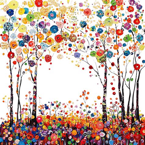 생동감 넘치는 나무와 꽃 그림 페인트 등 미술 캔버스 Png 일러스트 및 이미지 에 대한 무료 다운로드 Pngtree