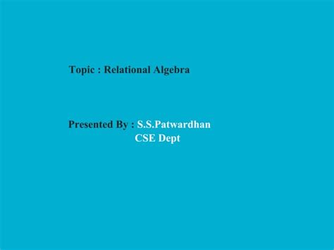 Relationalalgebra Database Management System Ppt