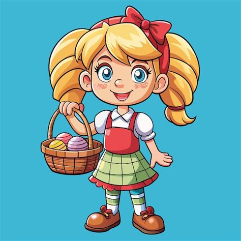Una Chica De Dibujos Animados Con Una Canasta De Huevos Y Una Canasa De