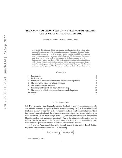 pdf the brown measure of a sum of two free random variables one of