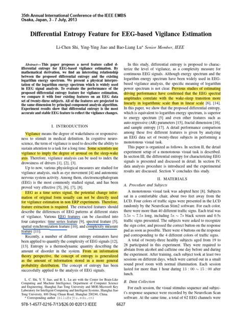 Differential Entropy Feature For Eeg Based Vigilance Estimation Pdf