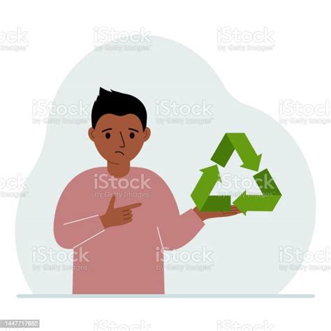 어린 소년이 녹색 재활용 재활용 또는 생태 표지판을 손에 들고 있습니다 깨끗한에 대한 스톡 벡터 아트 및 기타 이미지 깨끗한