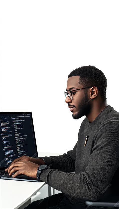 Realistic Image Of Developer Typing Code At Laptop Premium Ai