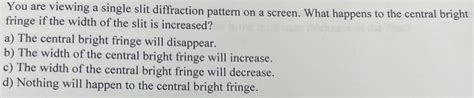 Solved You Are Viewing A Single Slit Diffraction Pattern On