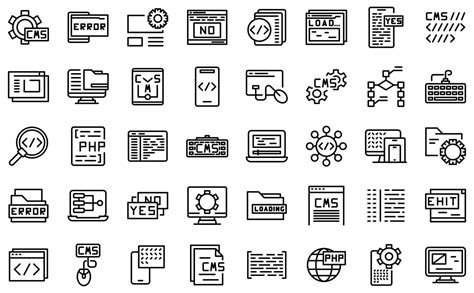 Cms Development Icons Set Outline Vector Data Code 8601272 Vector Art