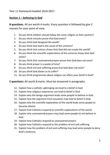 Unit 3 Gcse Rs Edexcel Question Booklet Teaching Resources