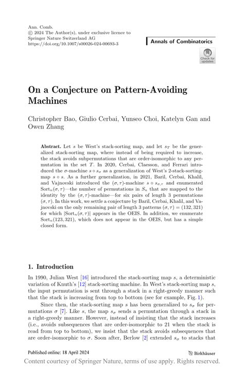 On A Conjecture On Pattern Avoiding Machines