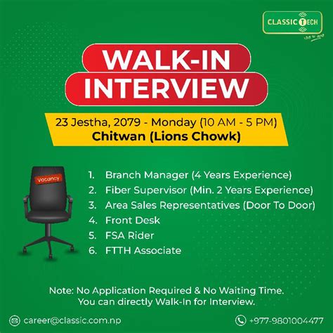 Classictech Vacancy Opportunity Walkin Classic Tech