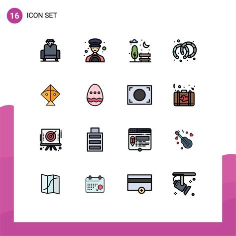 Stock Vector Icon Pack Of 16 Line Signs And Symbols For Easter Egg Decoration Park Flying Kite