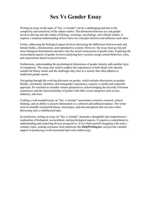 Sex Vs Gender Essay Pdf