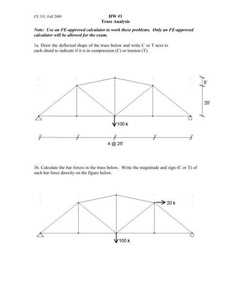 Hw 1 Truss Analysis Note Use An Fe