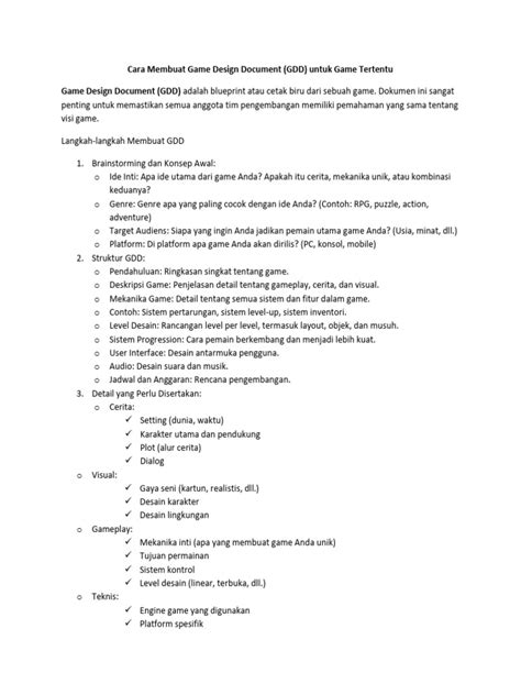Cara Membuat Game Design Document Pdf