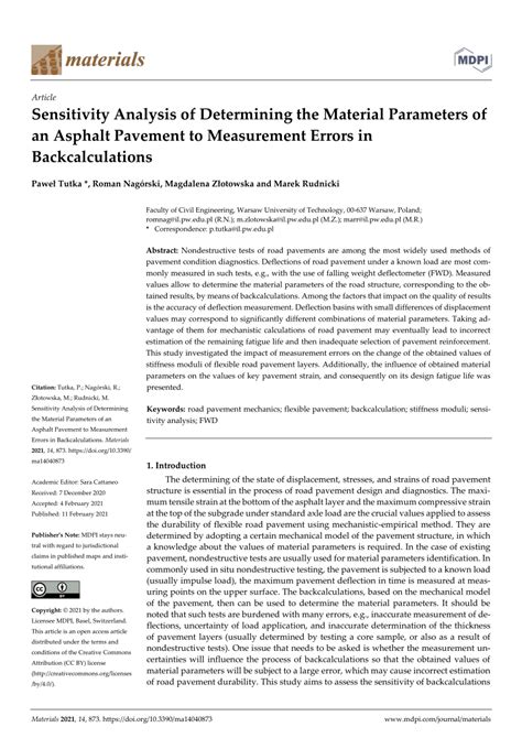 Pdf Sensitivity Analysis Of Determining The Material Parameters Of An Asphalt Pavement To