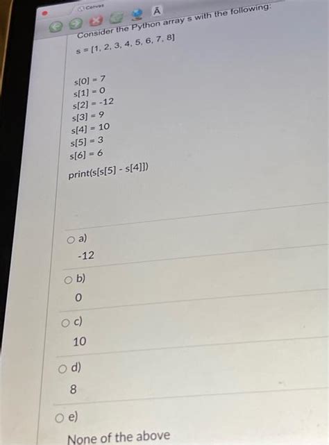 Consider The Python Array S With The Following Chegg