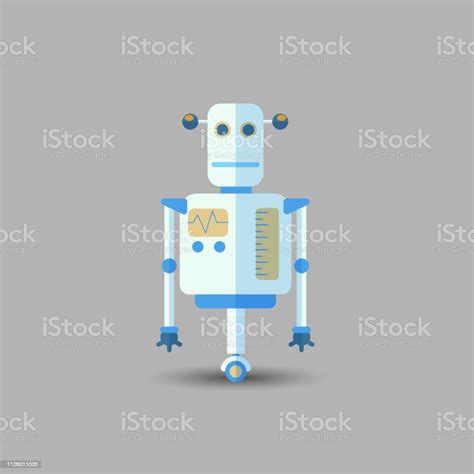 회색 배경에 고립 된 평면 스타일에서 복고풍 빈티지 재미 벡터 로봇 아이콘 벡터 평면 Chatbot 아이콘의 빈티지 일러스트입니다 고객 지원 서비스 채팅 봇 귀여운 만화