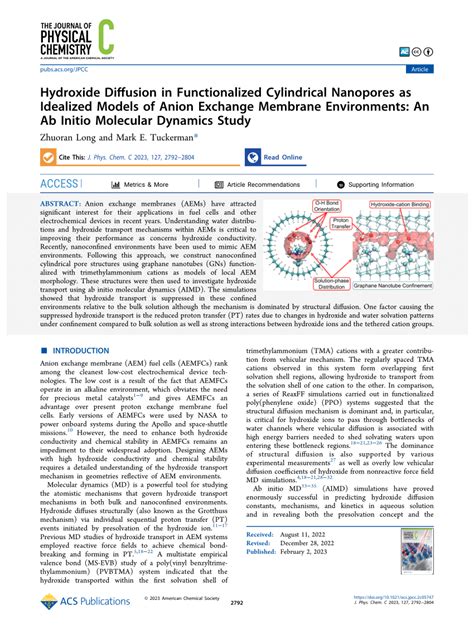 Pdf Hydroxide Diffusion In Functionalized Cylindrical Nanopores As Idealized Models Of Anion