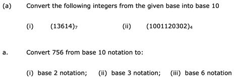 Solved A Convert The Following Integers From The Given