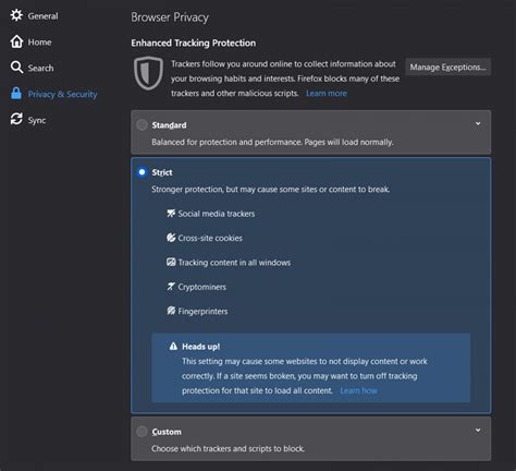 how to enable smartblock feature for private browsing in firefox