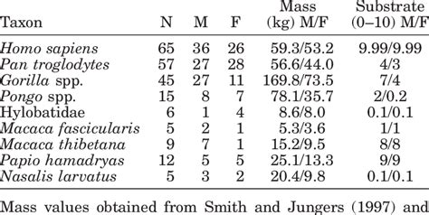 the number of specimens in each taxon that were included in this
