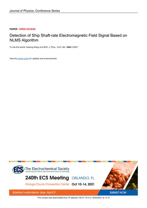 Pdf Detection Of Ship Shaft Rate Electromagnetic Field Signal Based On Nlms Algorithm