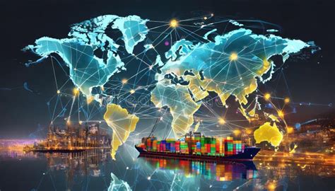 The World Map With The Hologram Of Supply Chains Generative Ai Stock Illustration