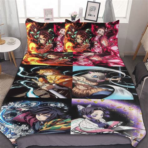 Cute Cartoon Demon Slayer Bedding Set Full Size Duvet Cover Set For Girls Women Tanjiro Nezuko