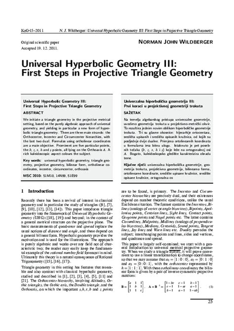 Pdf Universal Hyperbolic Geometry Iii First Steps In Projective