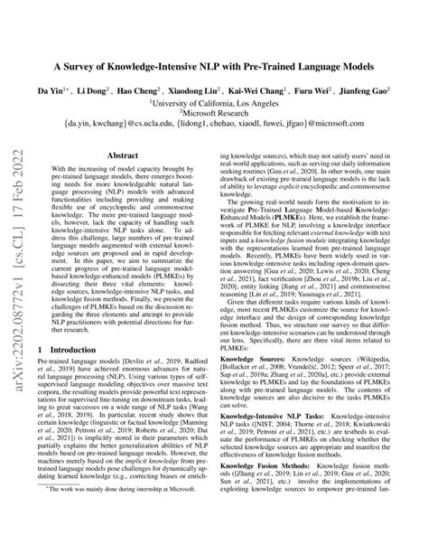 A Survey Of Knowledge Intensive Nlp With Pre Trained Language Models