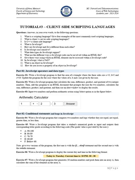 Tutorial 3 Client Side Scripting Languages Pdf Java Script
