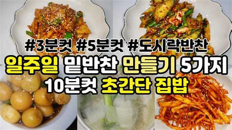 매일 먹어도 맛있는 일주일 밑반찬 5가지 만들기 오늘 뭐 먹지 🍱 식비절약 간단한 10분컷 직장인 도시락 반찬 오이무침 어묵볶음 도라지진미채무침 메추리알장조림