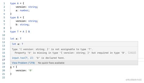 详解 Ts 中的联合类型联合类型由一组有序的成员类型构成，联合类型表示类型可以为若干类型之一，等同于运算符 ``，类 掘金