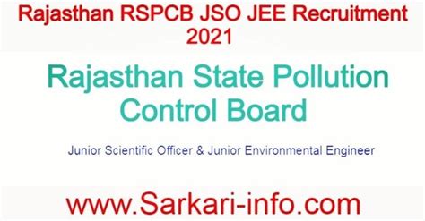 Rspcb Jso Jee Recruitment 2021 Job Information Environmental Engineering Recruitment