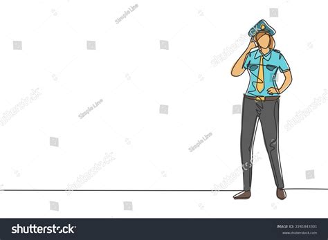 Single One Line Drawing Female Pilot Stock Vector Royalty Free