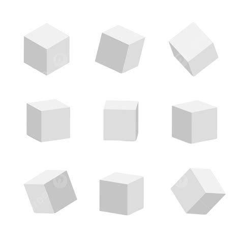 Set Of White Cubes 3d Box With Abstract Geometric Shapes And Shadows