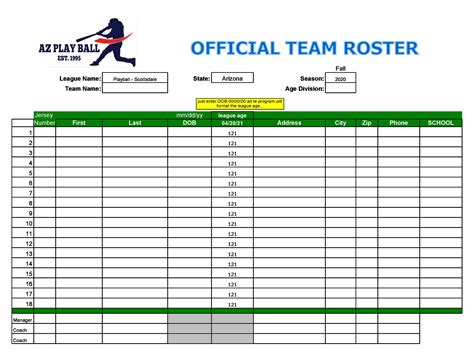 40 Roster Templates In Excel For Team Class Baseball
