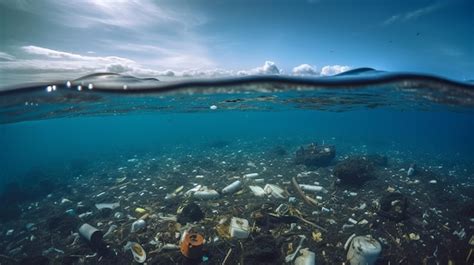 열린 바다에 떠다니는 플라스틱 병과 미세 플라스틱의 문제 Generative Ai 프리미엄 사진