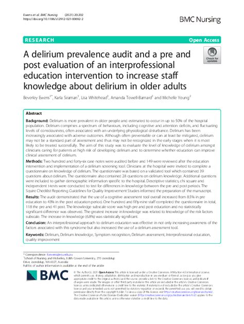 Pdf A Delirium Prevalence Audit And A Pre And Post Evaluation Of An Interprofessional