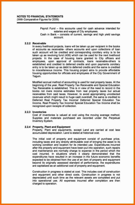 Notes To The Financial Statements Template Sampletemplatess