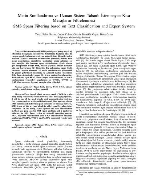 Pdf Sms Spam Filtering Based On Text Classification And Expert System