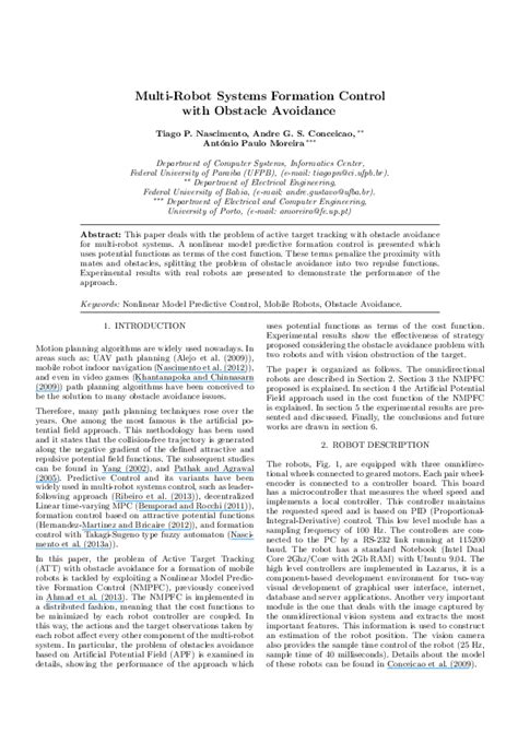Pdf Multi Robot Systems Formation Control With Obstacle Avoidance