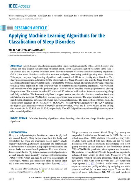 applying machine learning algorithms for the classification of sleep