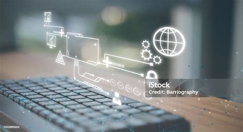 스마트 디지털 마케팅 및 데이터 관리 비즈니스 전략 개념 운영 자동화 고객 서비스 관리 재무 그래프 차트 가상 화면에서 작동하는 비즈니스 기술 테크놀로지에 대한 스톡 사진