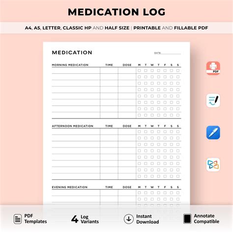 Medication Tracker Printable Daily Medication Log Medication Intake