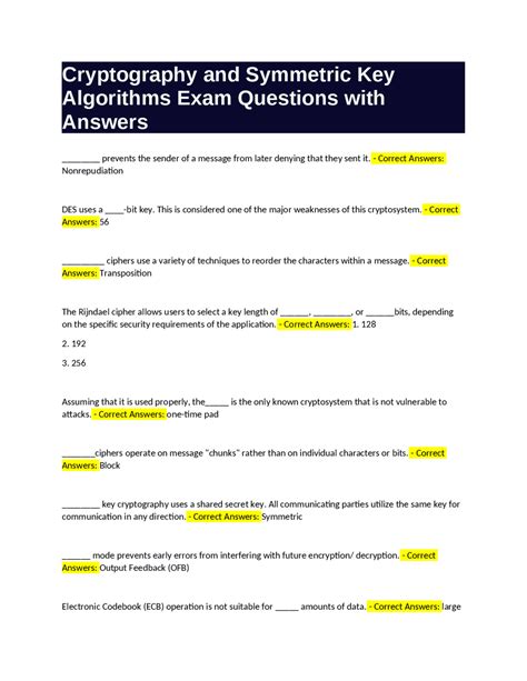 Cryptography And Symmetric Key Algorithms Exam Questions With Answers Exams Mathematical