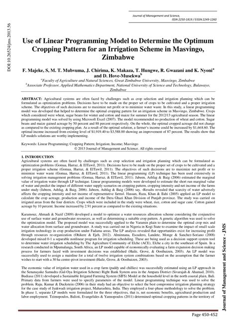 Pdf Use Of Linear Programming Model To Determine The Optimum Cropping Pattern For An