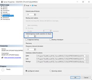 SSMS Server Properties How To Set Expiration Date On A Backup