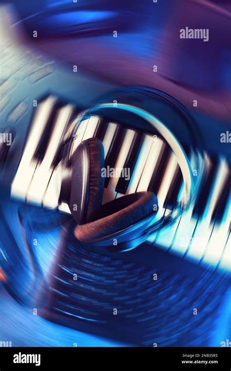 Keyboard Or Synthesizer With Headphones And Sound Card Computer Recording And Music Production